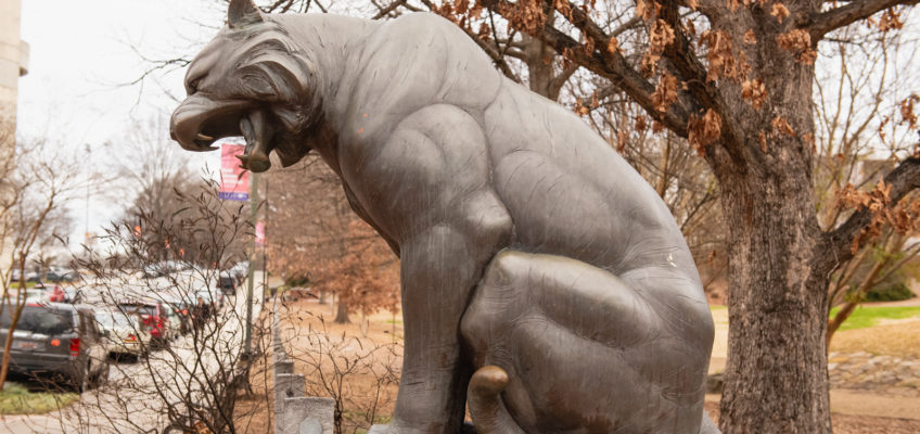 Tiger statue on Clemson campus outside Memorial Stadium