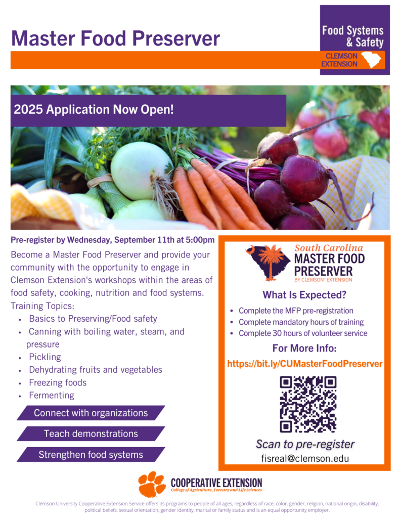 South Carolina Master Food Preserver – Clemson Extension Upstate District